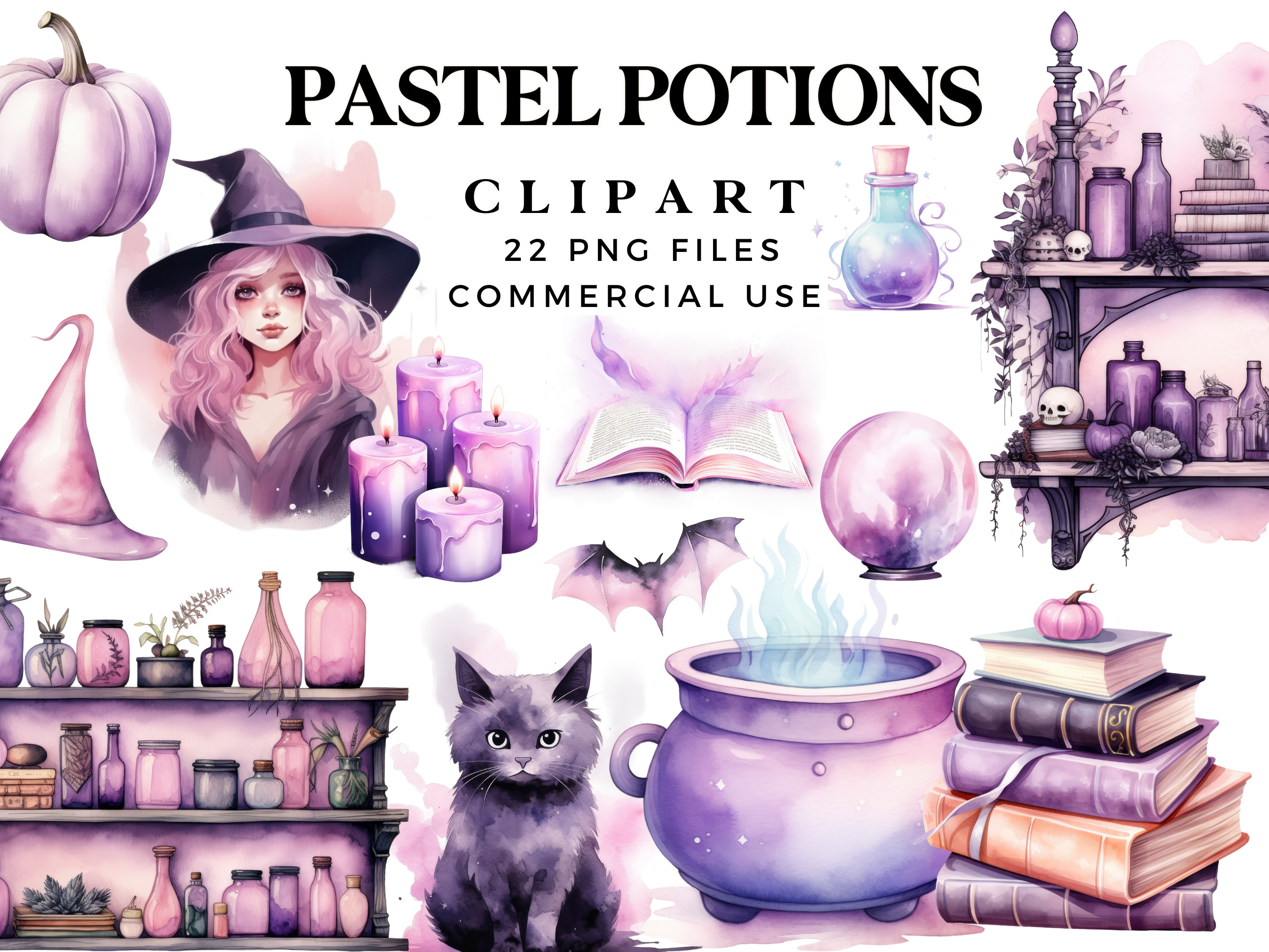 Pastel Halloween Clipart Set - Pastel Pink Goth Clip Art Bundle ...