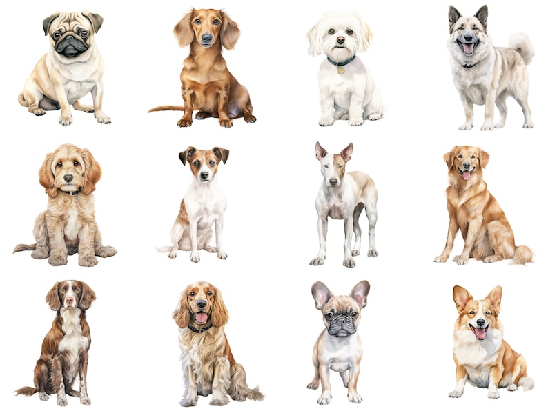 Watercolour Dog Clipart - Watercolor Dog Breed Clip Art Bundle - Pets ...
