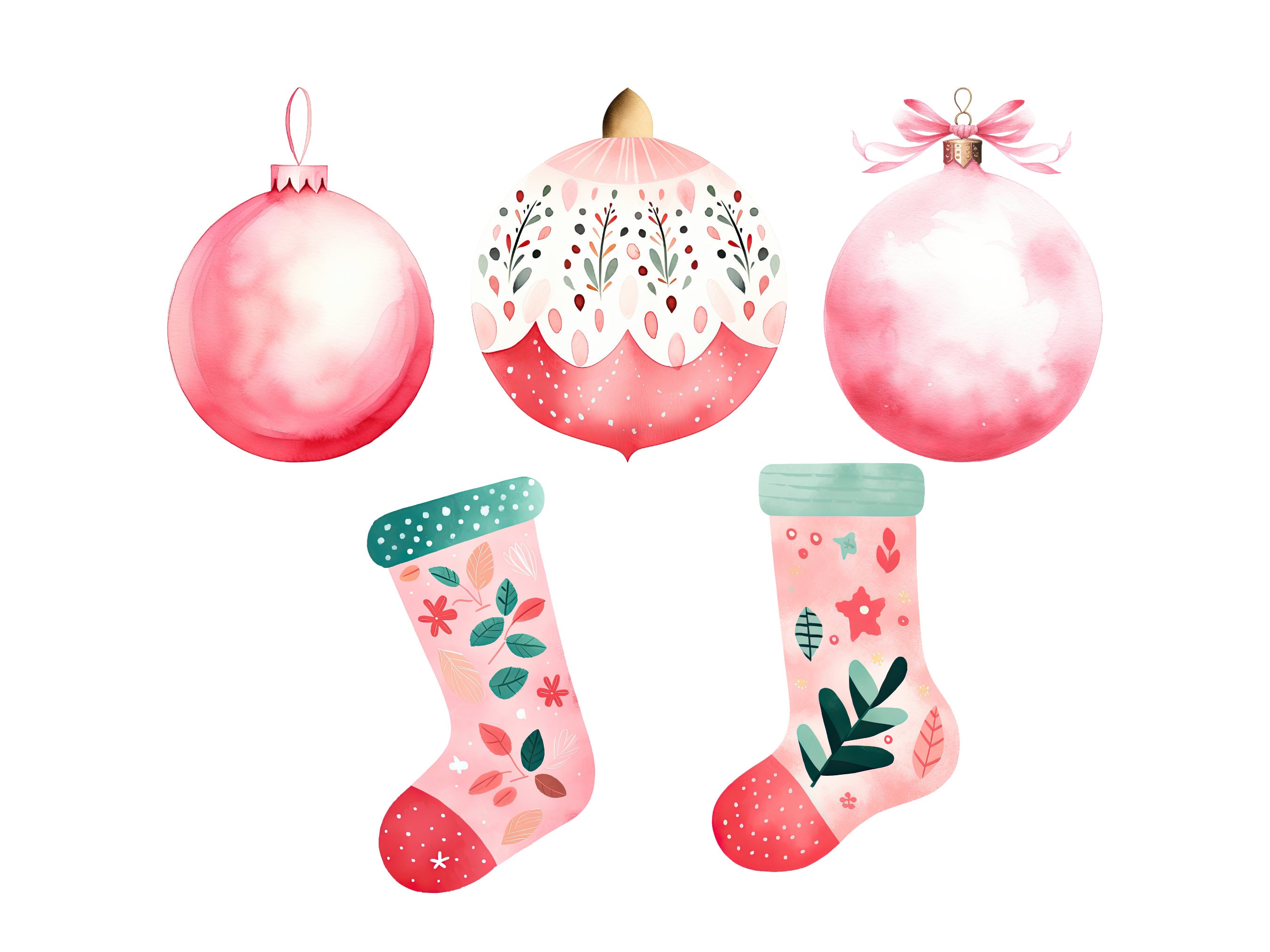 Pink Watercolour Clipart Christmas Bundle for Commercial Use - Etsy