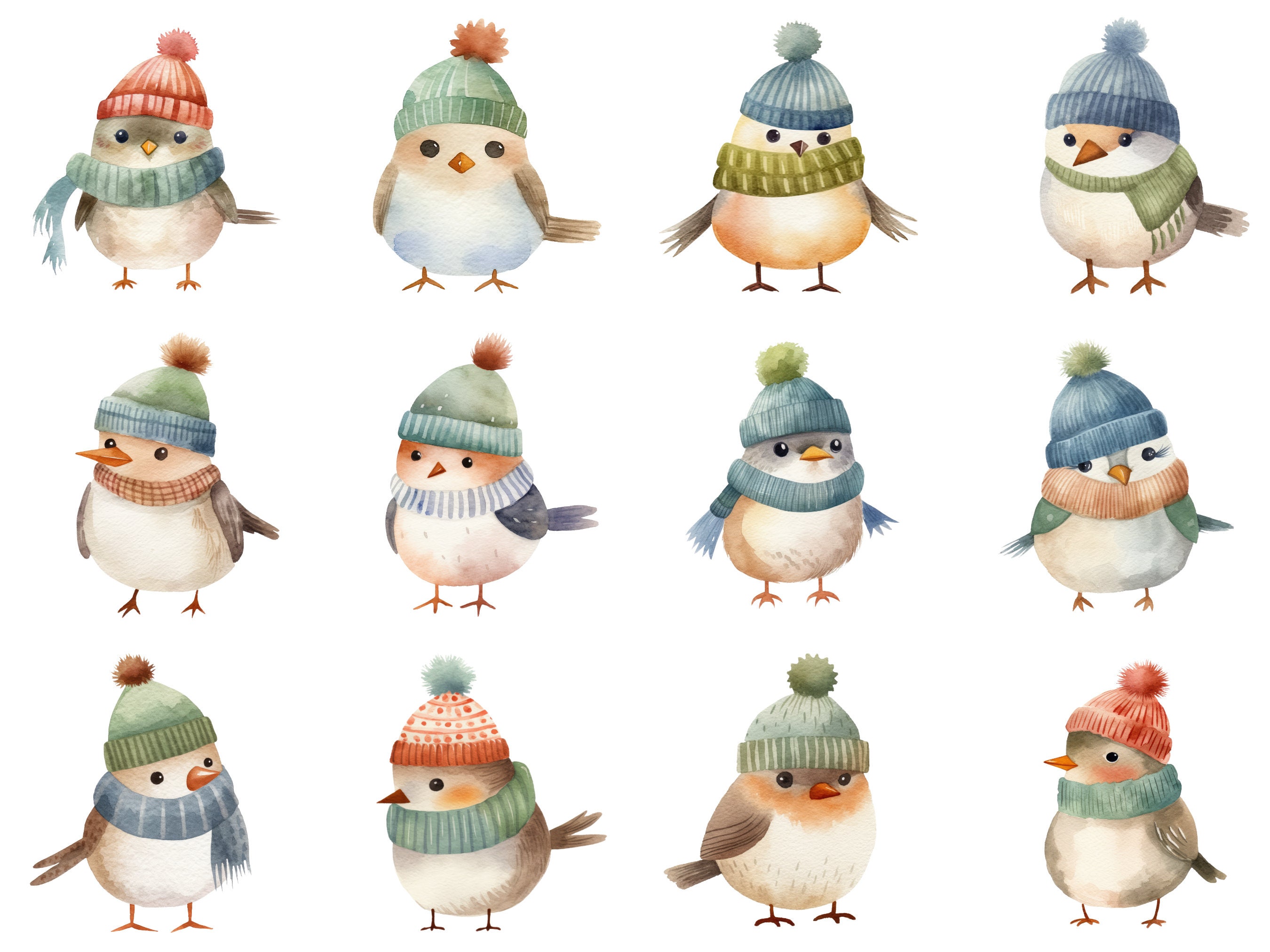 Cute Christmas Birds Clipart Watercolour Bird Clip Art Illustrations ...