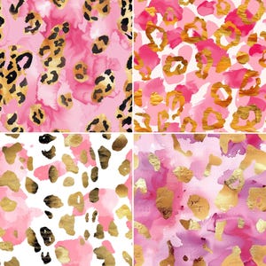 Leopard Print Seamless Patterns in Pink and Gold - Animal Print Digital ...
