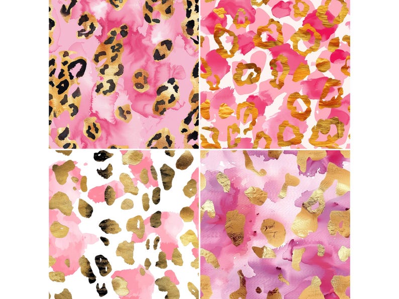 Leopard Print Seamless Patterns in Pink and Gold - Animal Print Digital ...