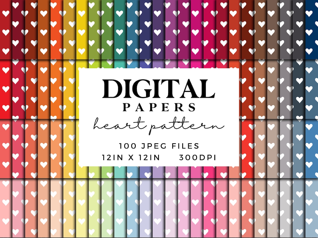 Heart Scrapbook Paper 100 Colours - Cute Heart Seamless Pattern Digital ...