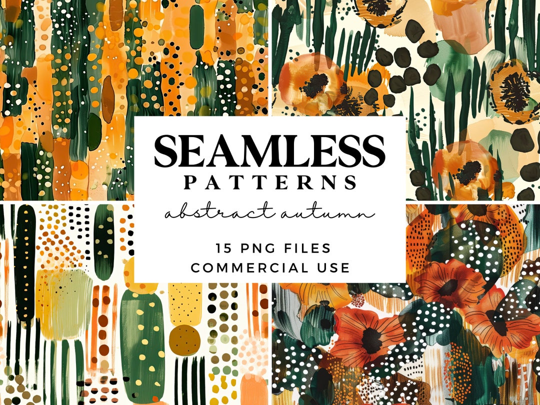 Abstract Autumn Seamless Patterns - Fall Flowers Digital Background ...