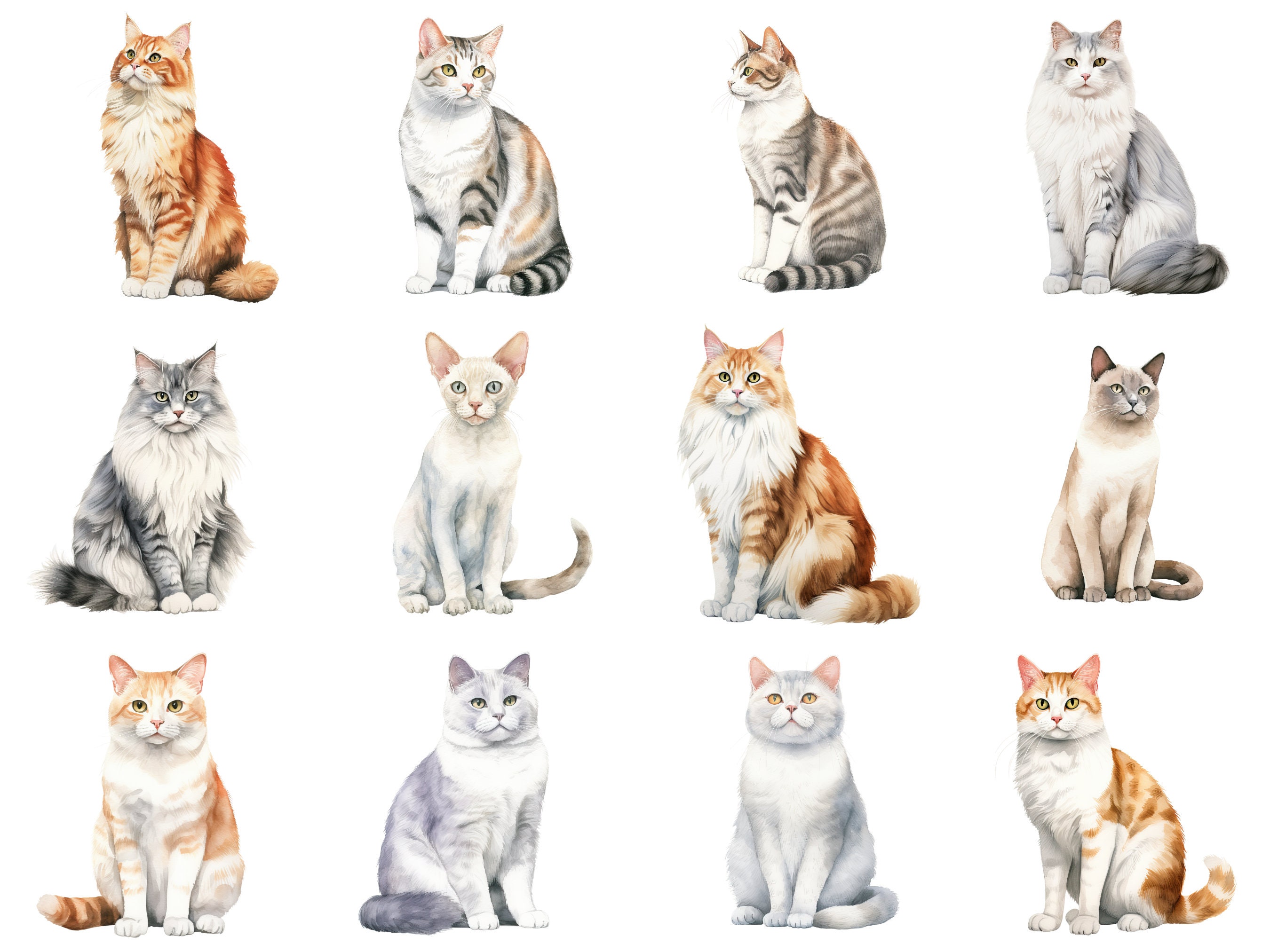 Watercolour Cats Clipart Watercolor Cat Breed Clip Art Bundle Pets ...