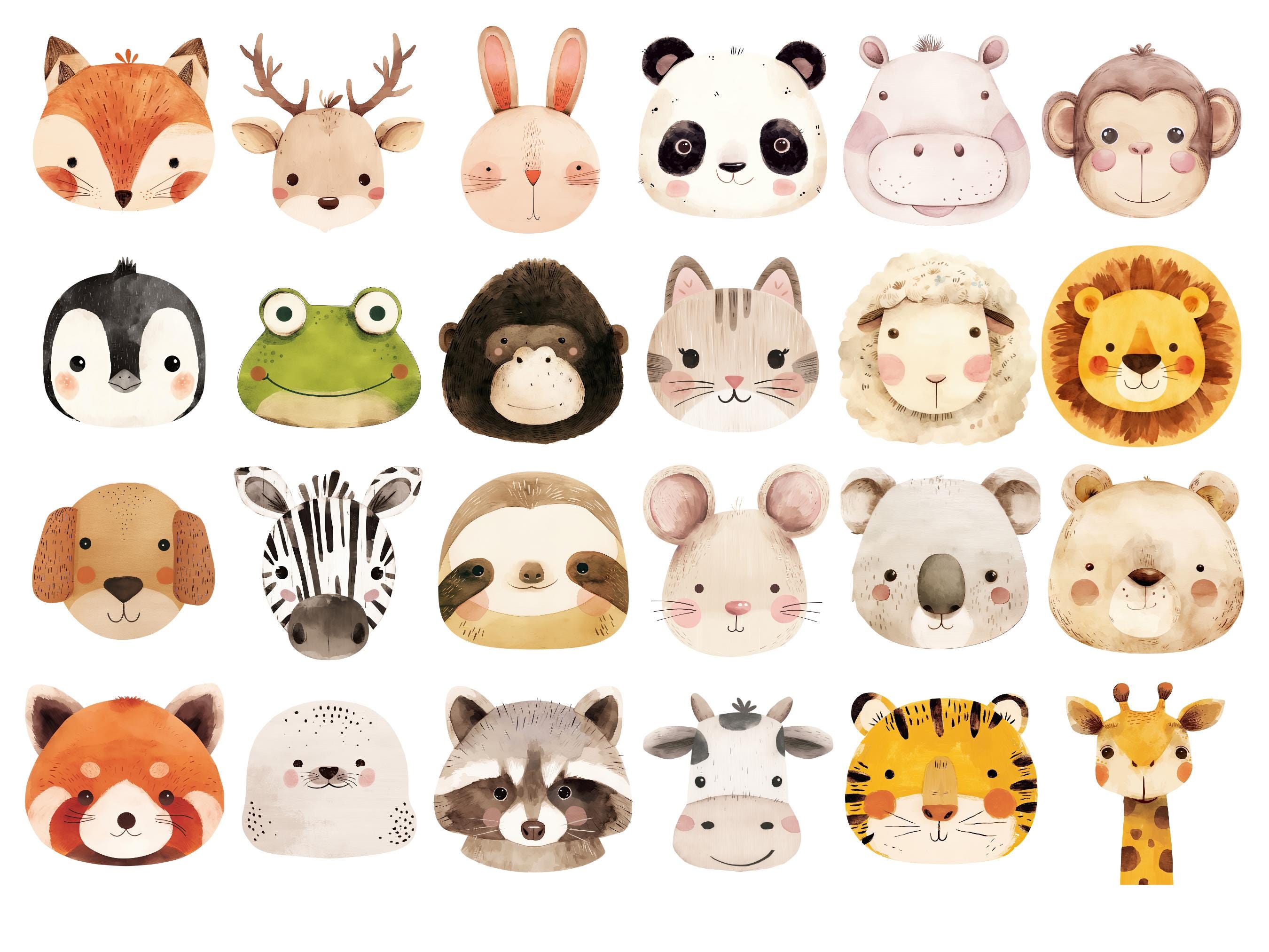 Cute Animal Faces Clipart PNG - Watercolour Animal Clip Art Bundle ...