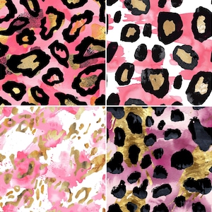 Leopard Print Seamless Patterns in Pink and Gold - Animal Print Digital ...