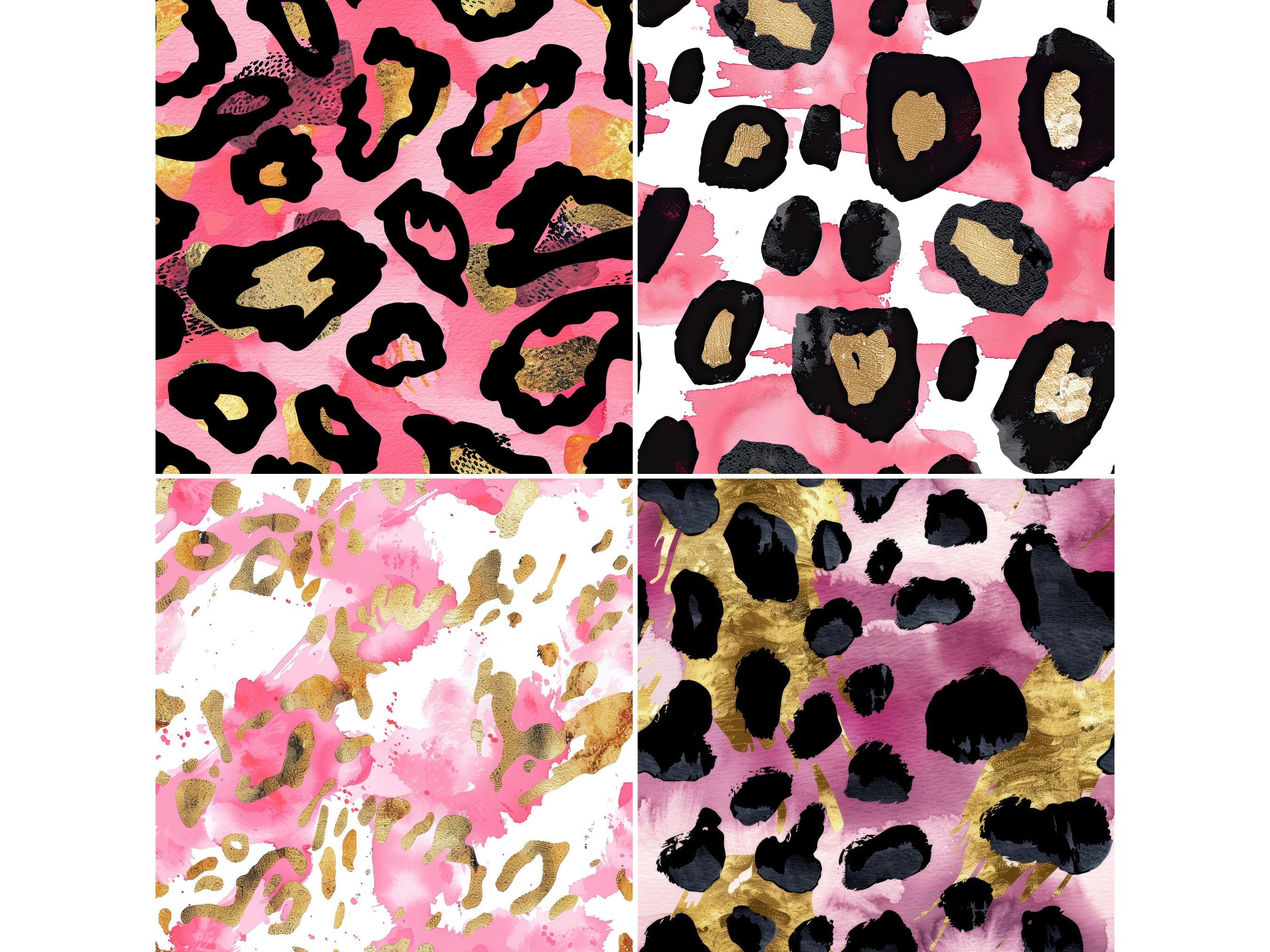 Leopard Print Seamless Patterns in Pink and Gold - Animal Print Digital ...
