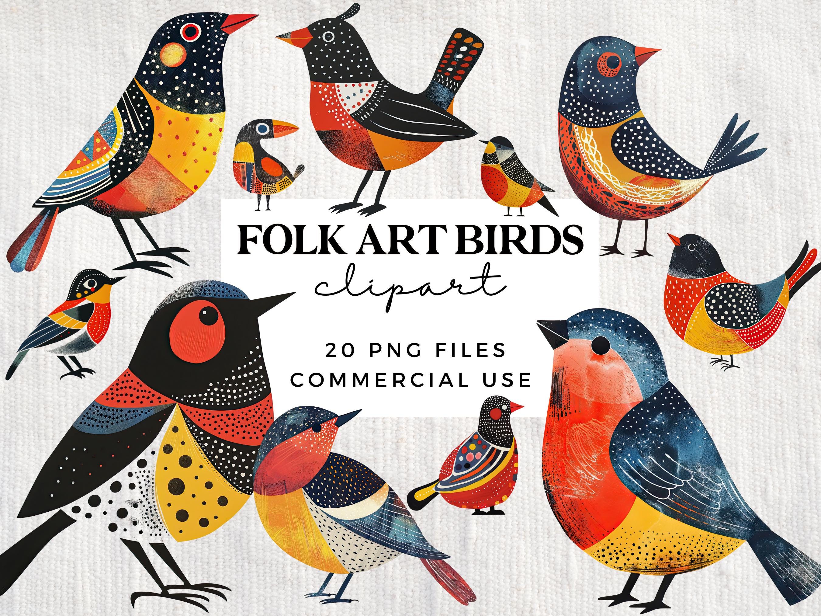 Folk Art Garden Birds Clipart - Colourful Birds Clip Art Illustrations ...