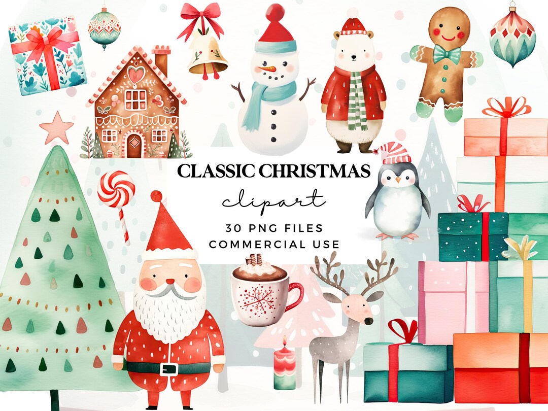 Cute Santa Clipart - Christmas Clipart Bundle - Instant Download ...