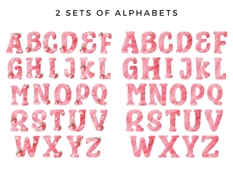 Watercolour Strawberry Alphabet & Numbers Clipart Cute Berry Clipart ...