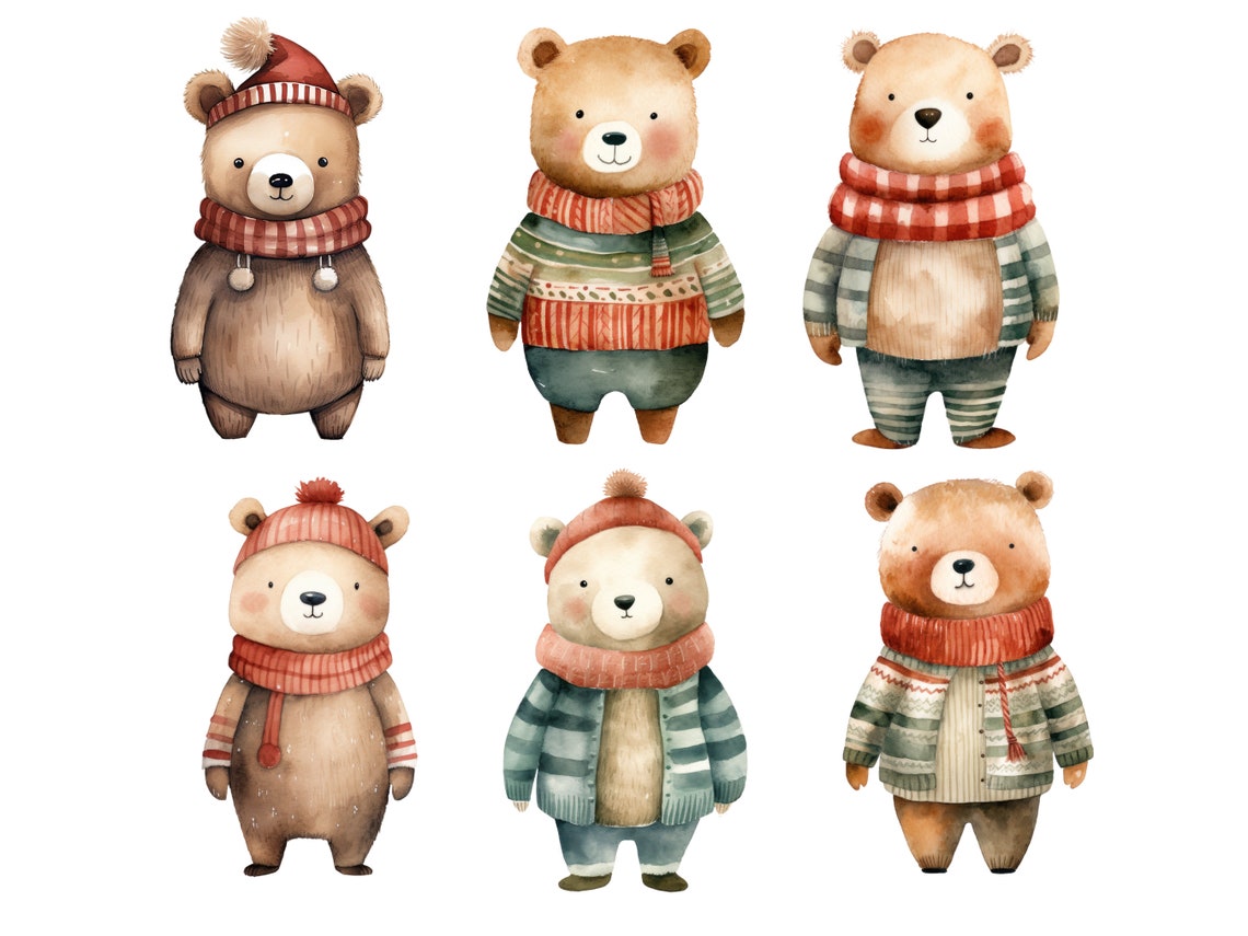 Cute Christmas Bears Clipart - Watercolour Christmas Clip Art for Kids ...