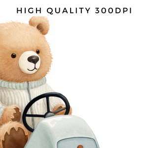 Bear in a Car Clipart - Cute Watercolour Teddy Bear Clip Art - Nursery ...