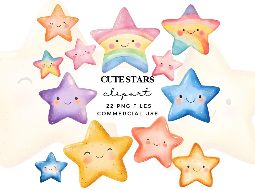 Cute Stars Clipart - Watercolour Star Images - Kawaii Clip Art ...