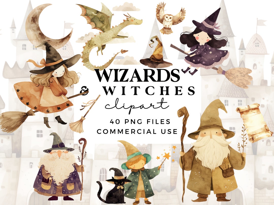 Cute Wizard Clipart - Watercolor Witch Clipart for Commercial Use - PNG ...