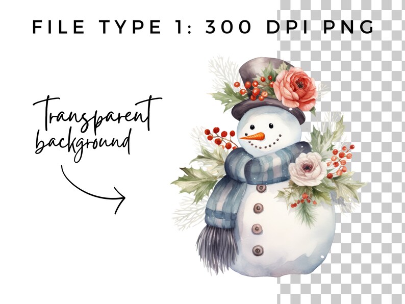 Floral Snowman Clipart Bundle Watercolour Snowmen Clip Art Set Cute ...