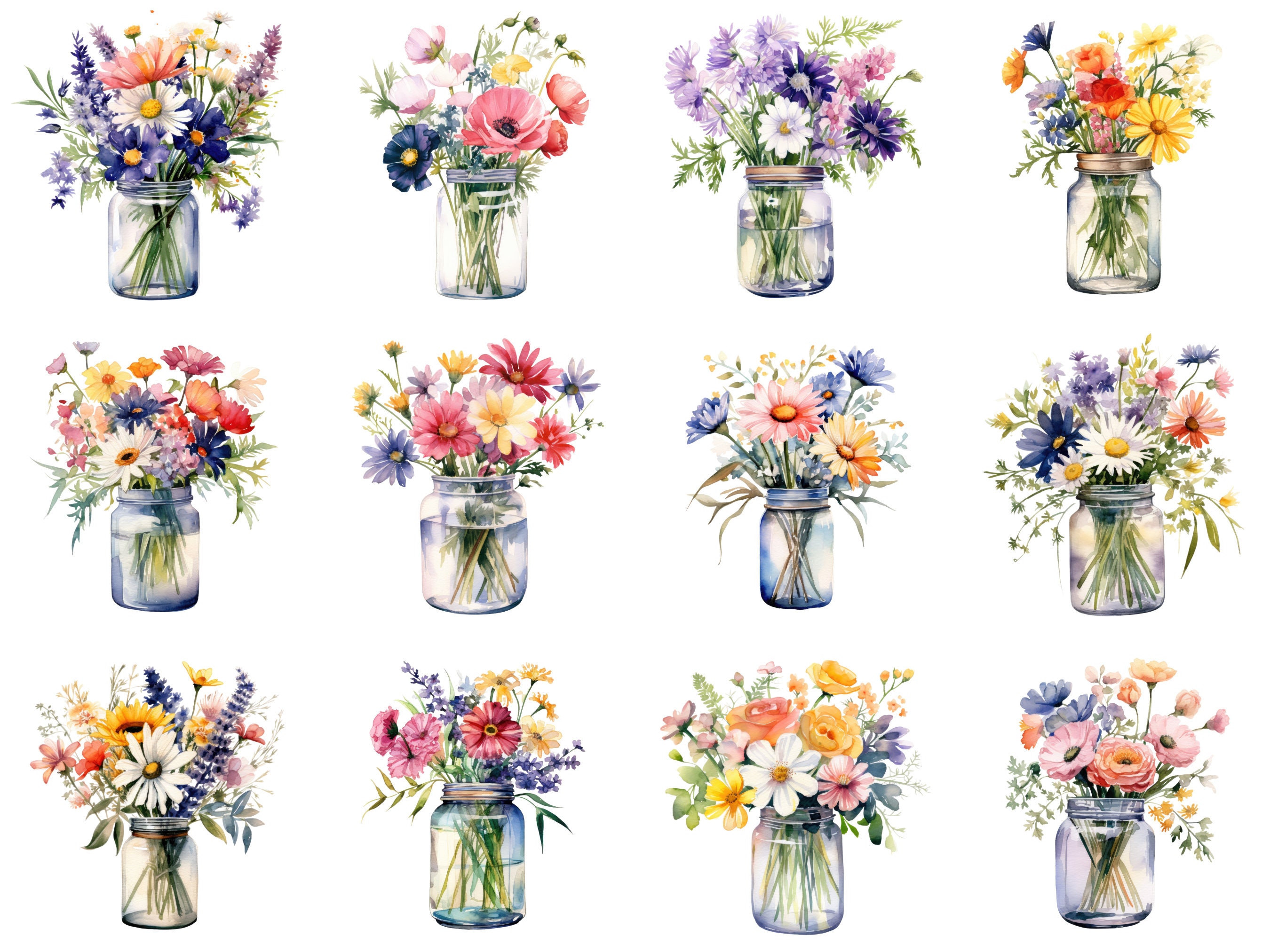 Summer Flowers Clipart Watercolour Flowers in Vase Floral Watercolor ...