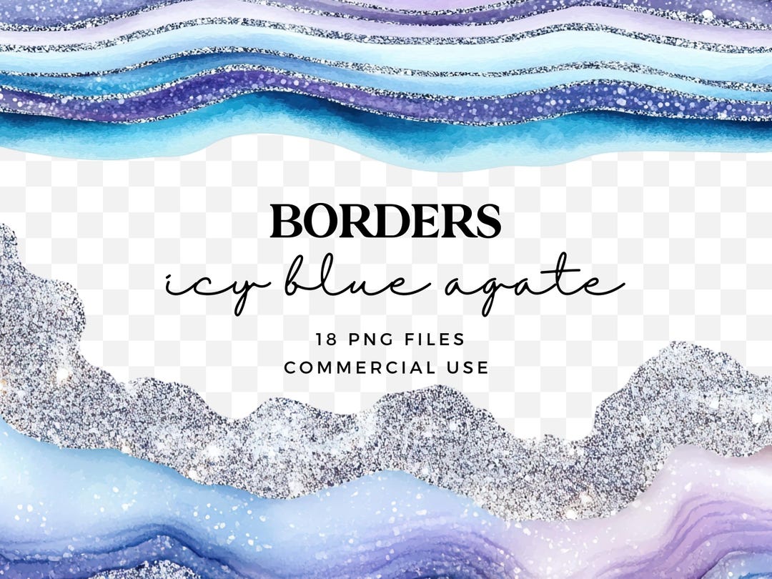 Ice Blue Agate Borders Clipart Commercial Use - Geode Clip Art - Frozen ...