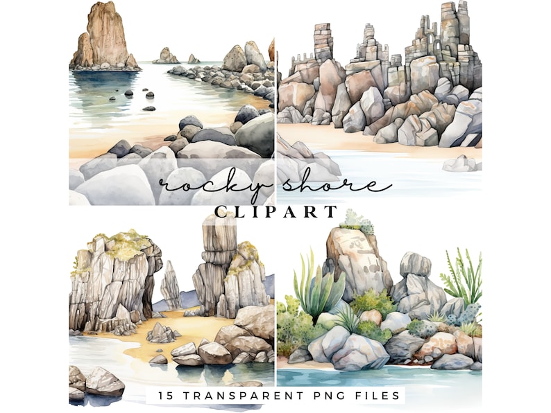 Travel Clipart - Rocky Beach Clipart - Coastal Adventure Clip Art ...