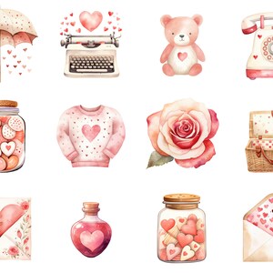 Watercolour Valentines Clipart Bundle - Valentines Day Clip Art Set ...
