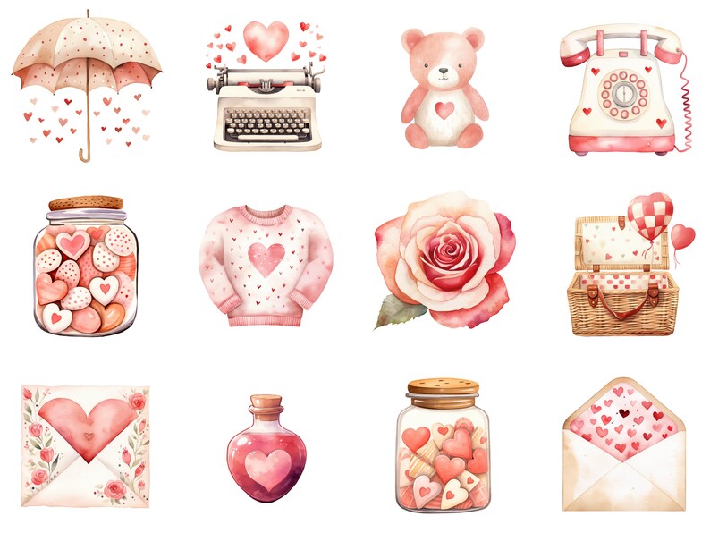 Watercolour Valentines Clipart Bundle - Valentines Day Clip Art Set ...
