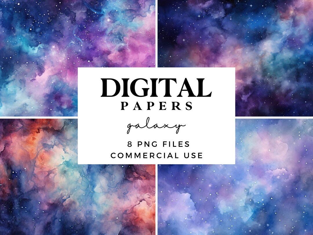 Galaxy Digital Paper Set - Navy Space Background Textures - Watercolour ...