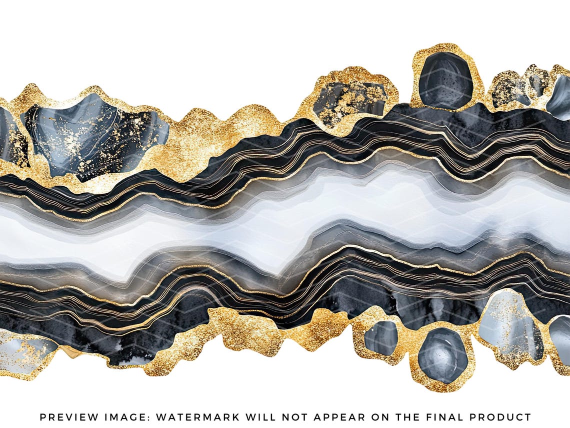 Black Agate Borders Clipart for Commercial Use - Geode Clip Art - Black ...