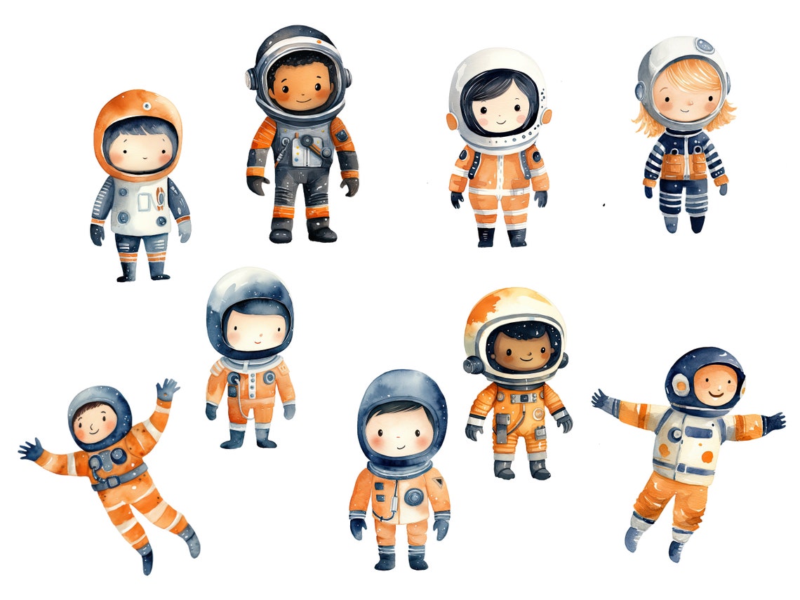 Cute Astronaut Clipart Bundle Watercolor Spaceman Clip Art Set Space ...