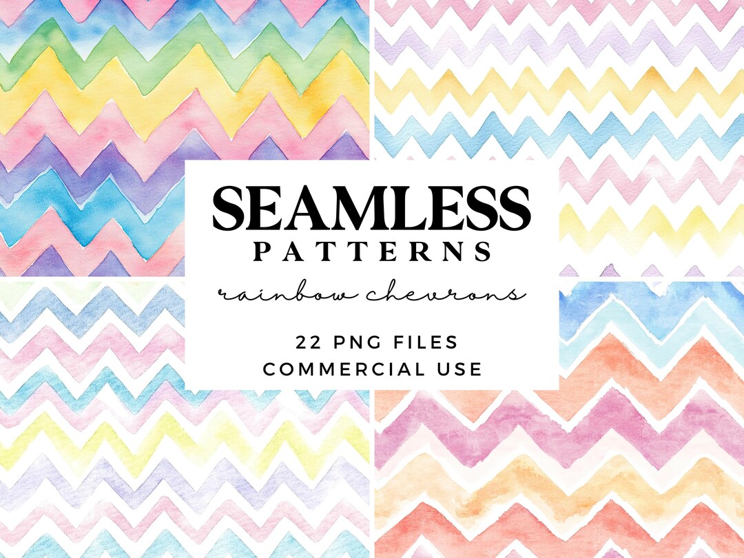 Rainbow Chevron Seamless Patterns - Pastel Rainbow Digital Backgrounds - Watercolour Scrapbook ...