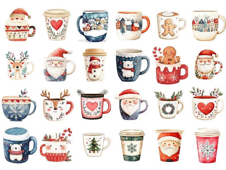 Cute Christmas Mugs Clipart Bundle - Xmas Coffee Cups Clip Art ...