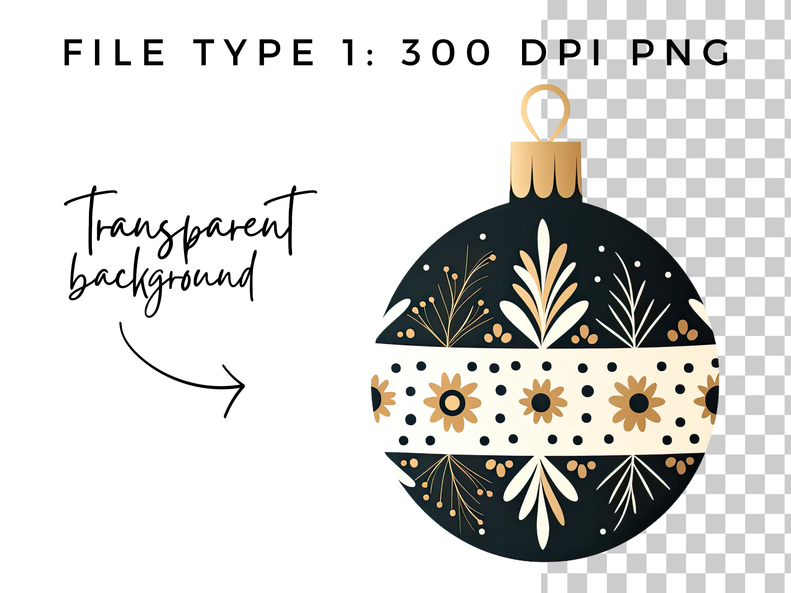 Christmas Baubles Clipart in Black & Gold Xmas Ornament Clip Art Bundle ...