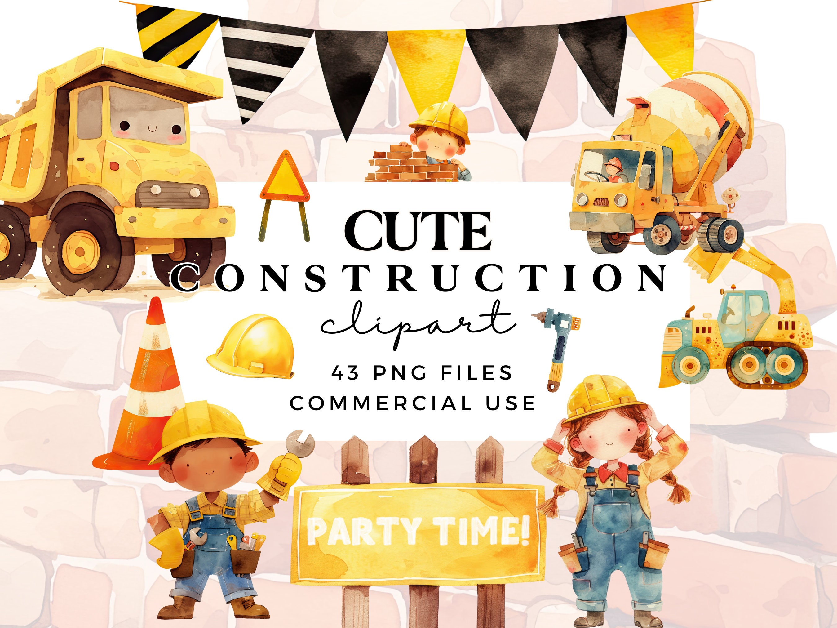 Cute Construction Clipart Bundle - Minimal Modern Style Builder Clipart ...