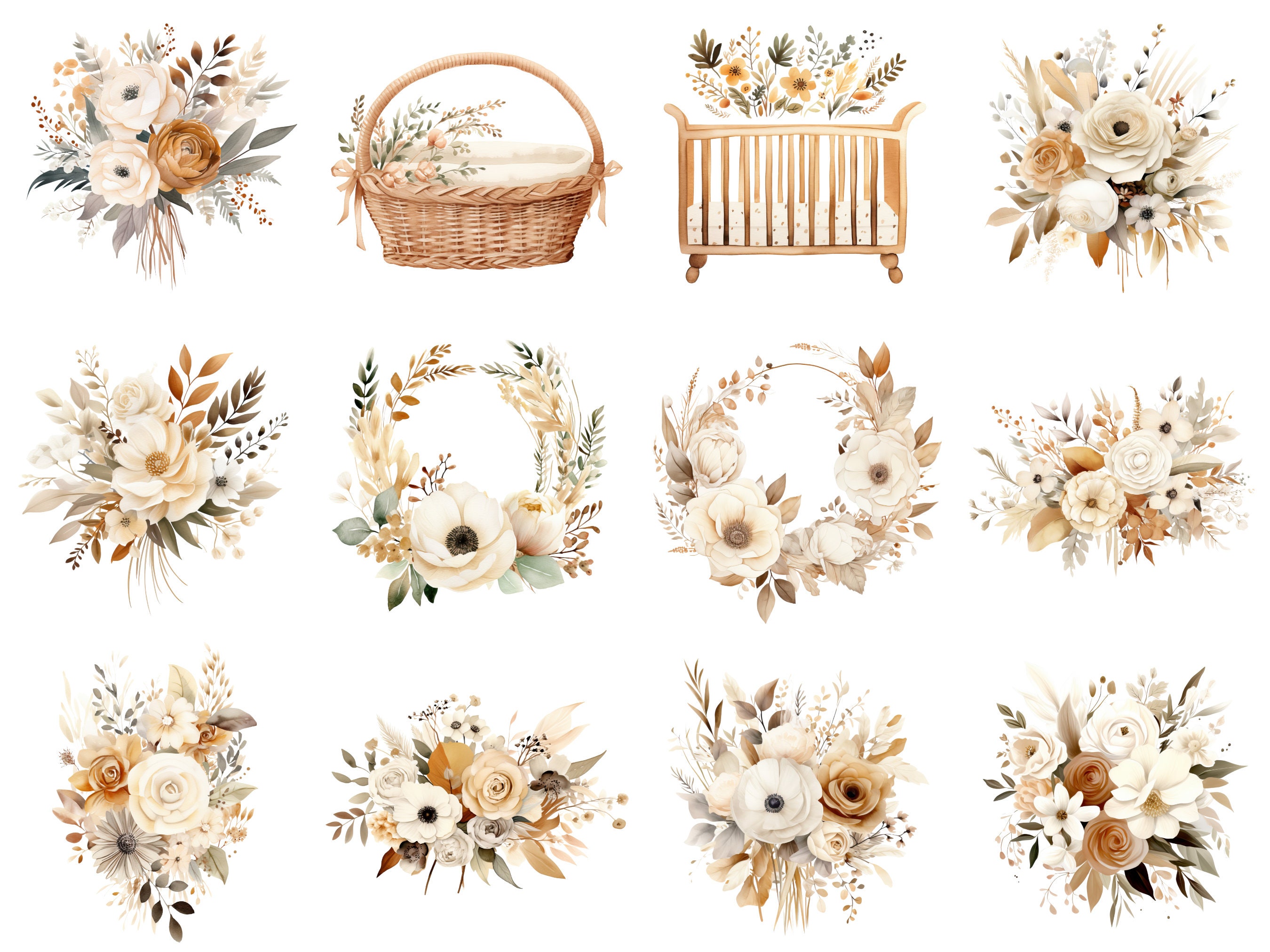 Boho Baby Clipart Bundle Watercolour Baby Shower Clip Art Cute Nursery ...