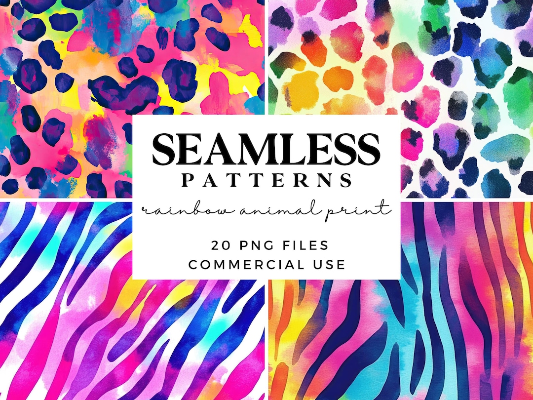 Rainbow Animal Print Seamless Patterns in Neon Colours - Digital ...