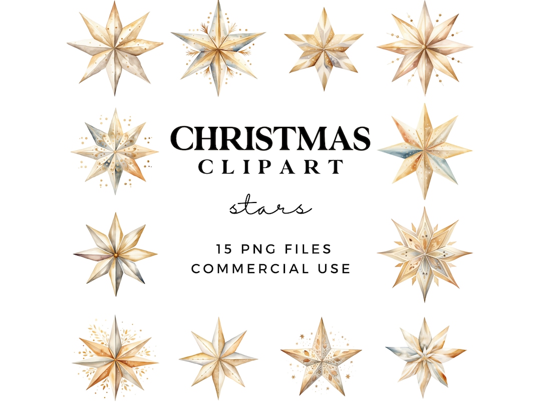 Christmas Stars Clipart in Gold and White - Paper Stars Clip Art ...