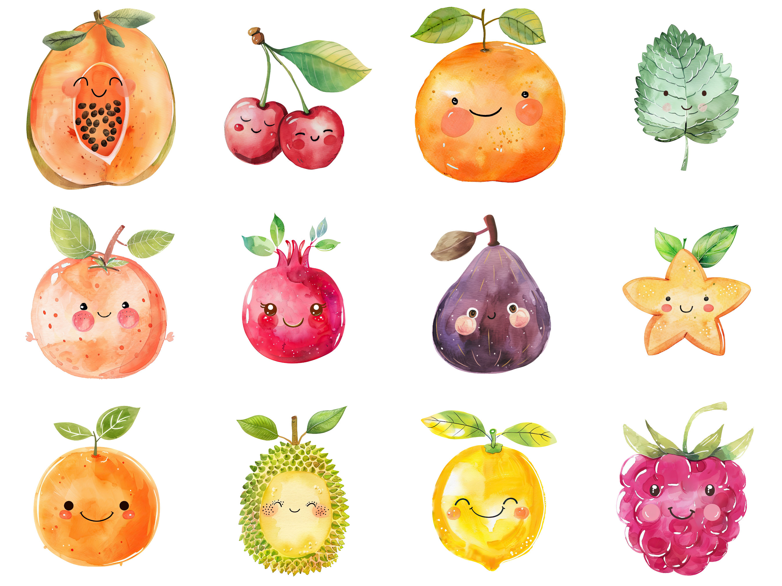 Cute Fruit Clipart PNG Watercolour Fruits Clipart Bundle Kawaii Fruits ...