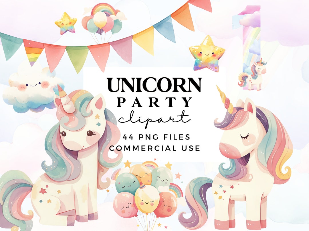 Unicorn Party Clipart - Unicorn Clip Art for Nursery Wall Art, Kids ...