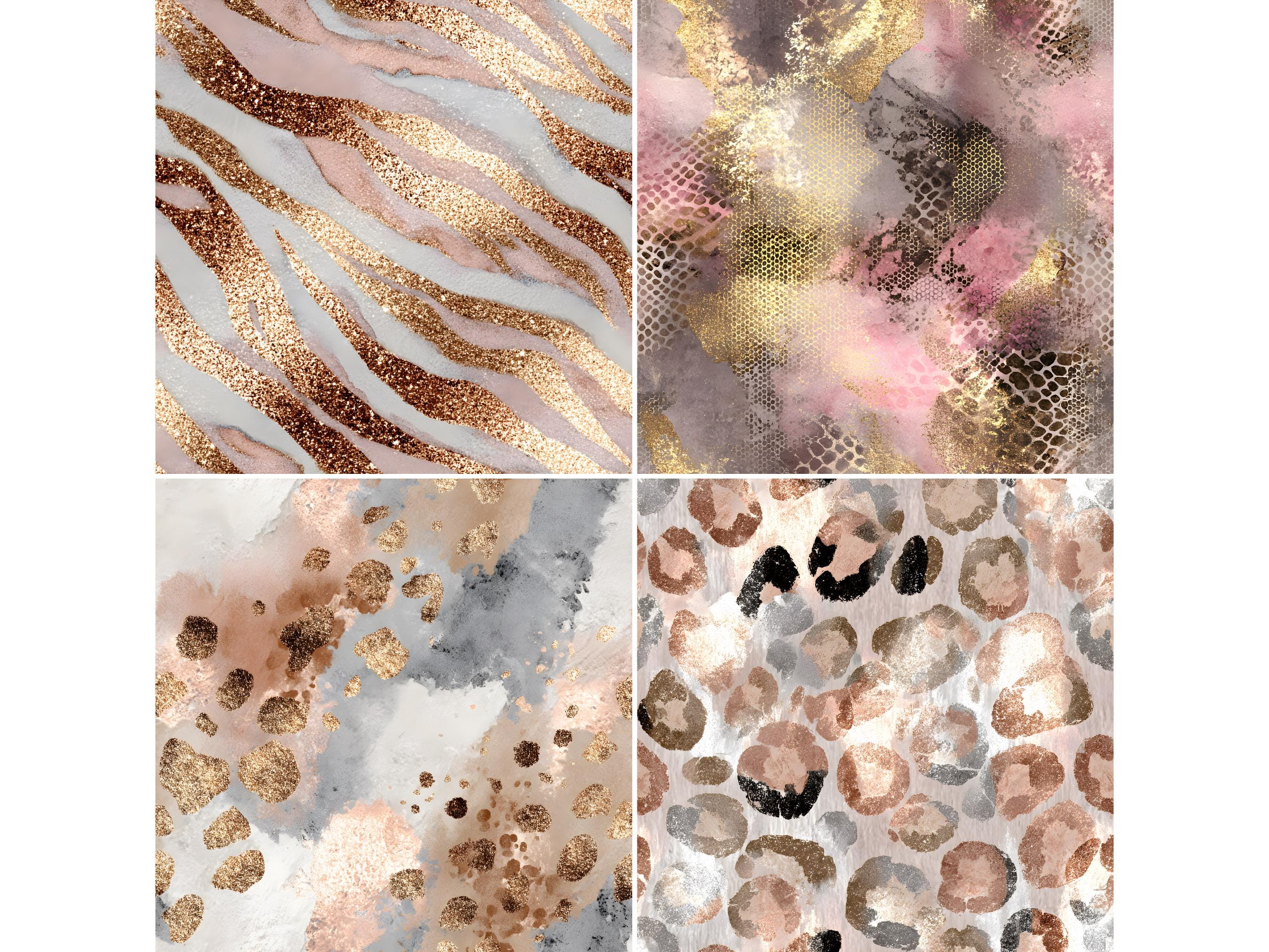 Safari Print Seamless Patterns in Rose Gold - Animal Print Glitter ...
