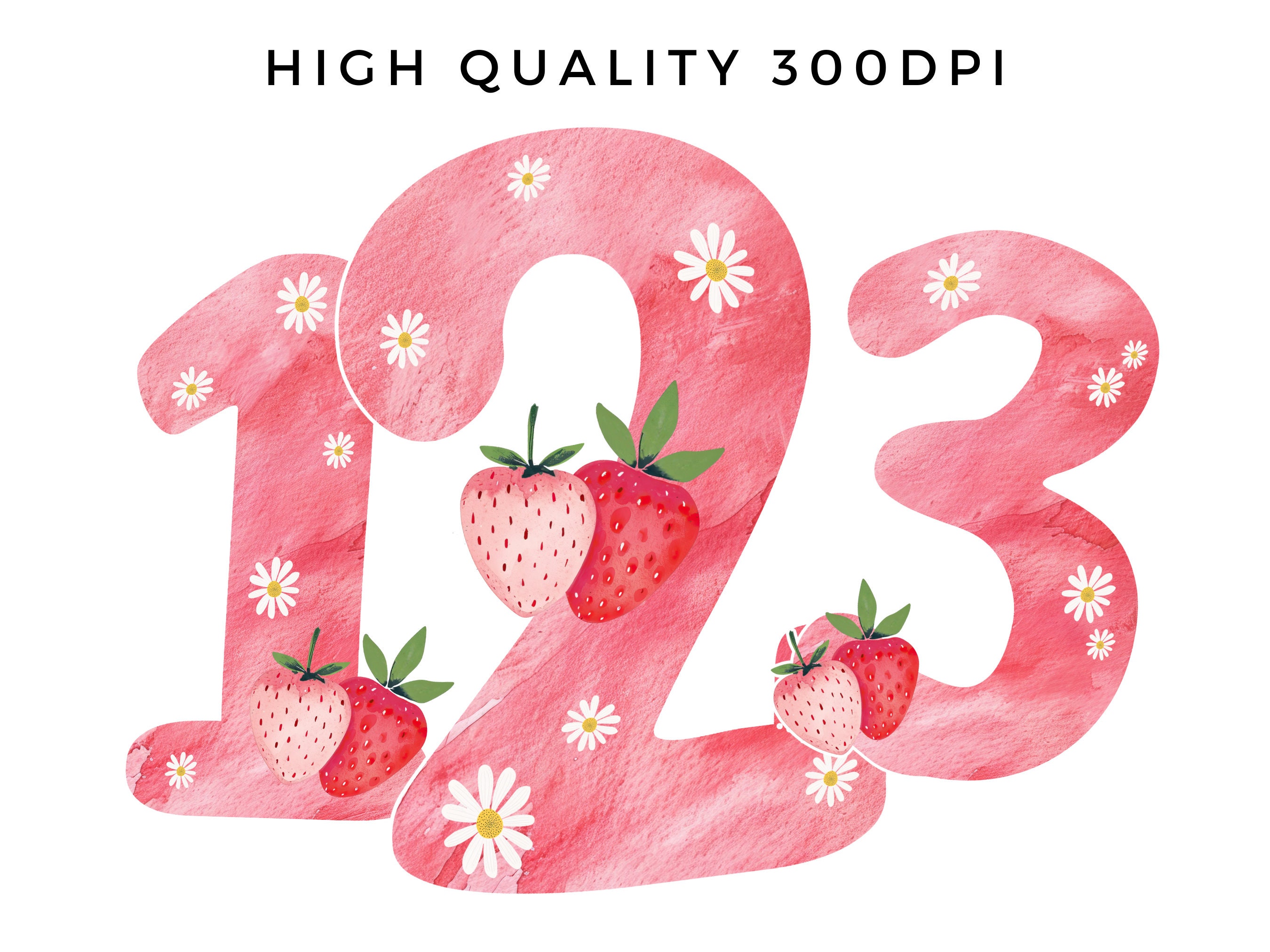 Watercolour Strawberry Alphabet & Numbers Clipart Cute Berry Clipart ...