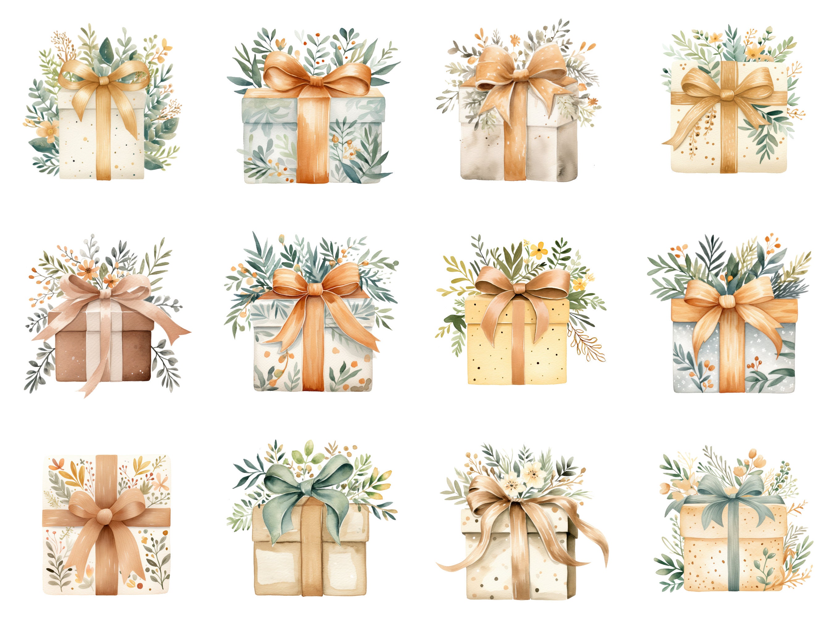 Christmas Presents Clipart PNG Watercolor Christmas Digital Download ...