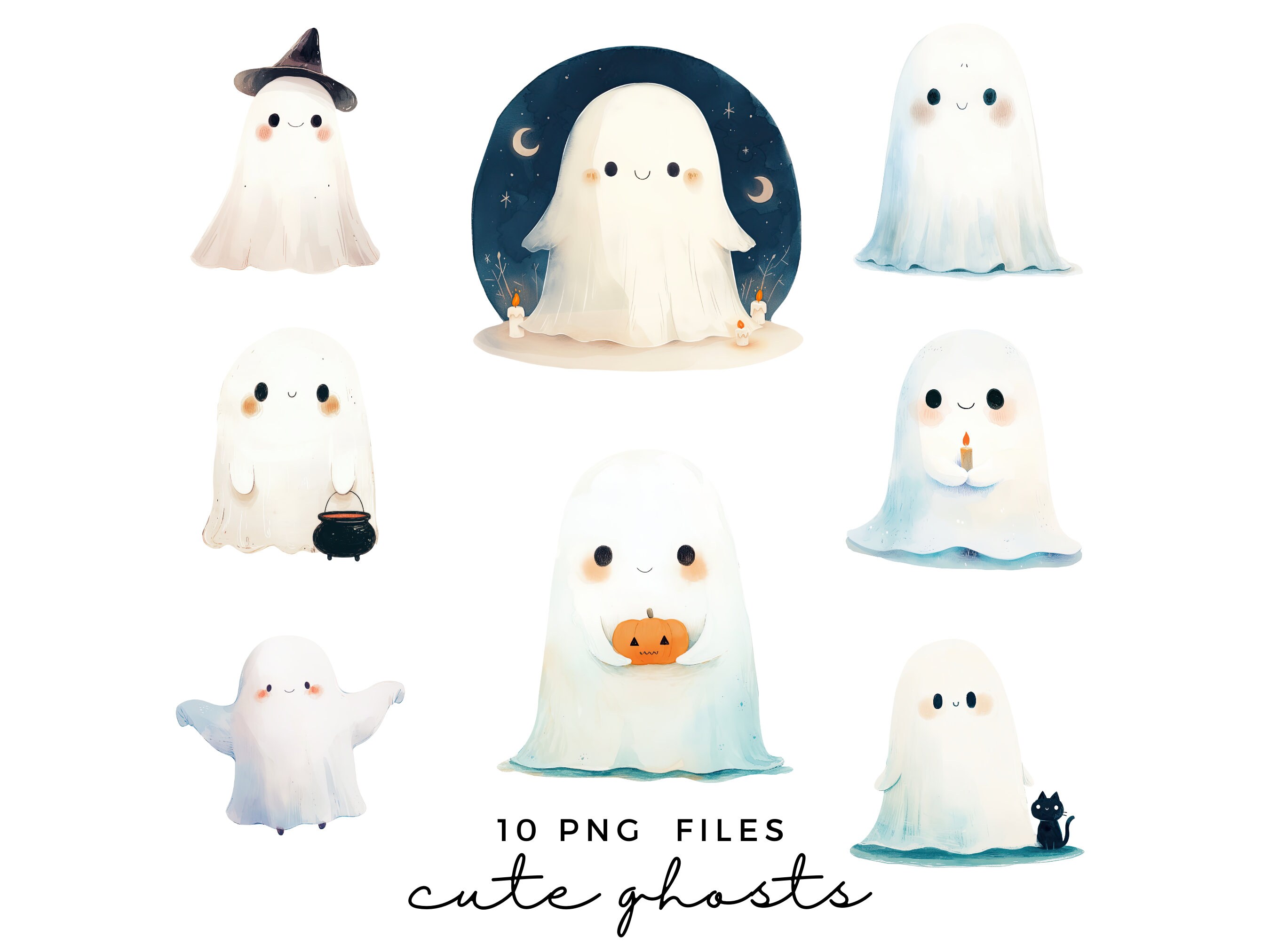 Cute Ghosts Clipart PNG Halloween Clipart Boho Ghosts Clipart Spooky ...