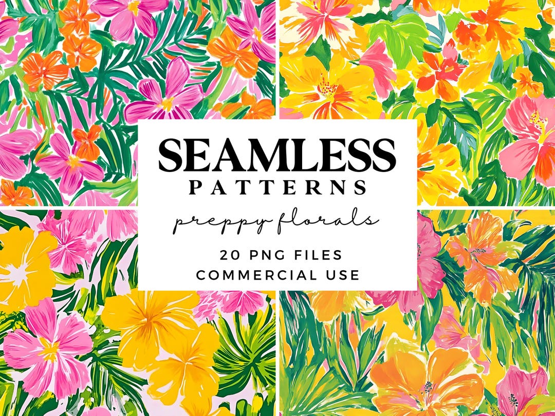 Colourful Preppy Floral Seamless Patterns - Vibrant Abstract Flowers ...