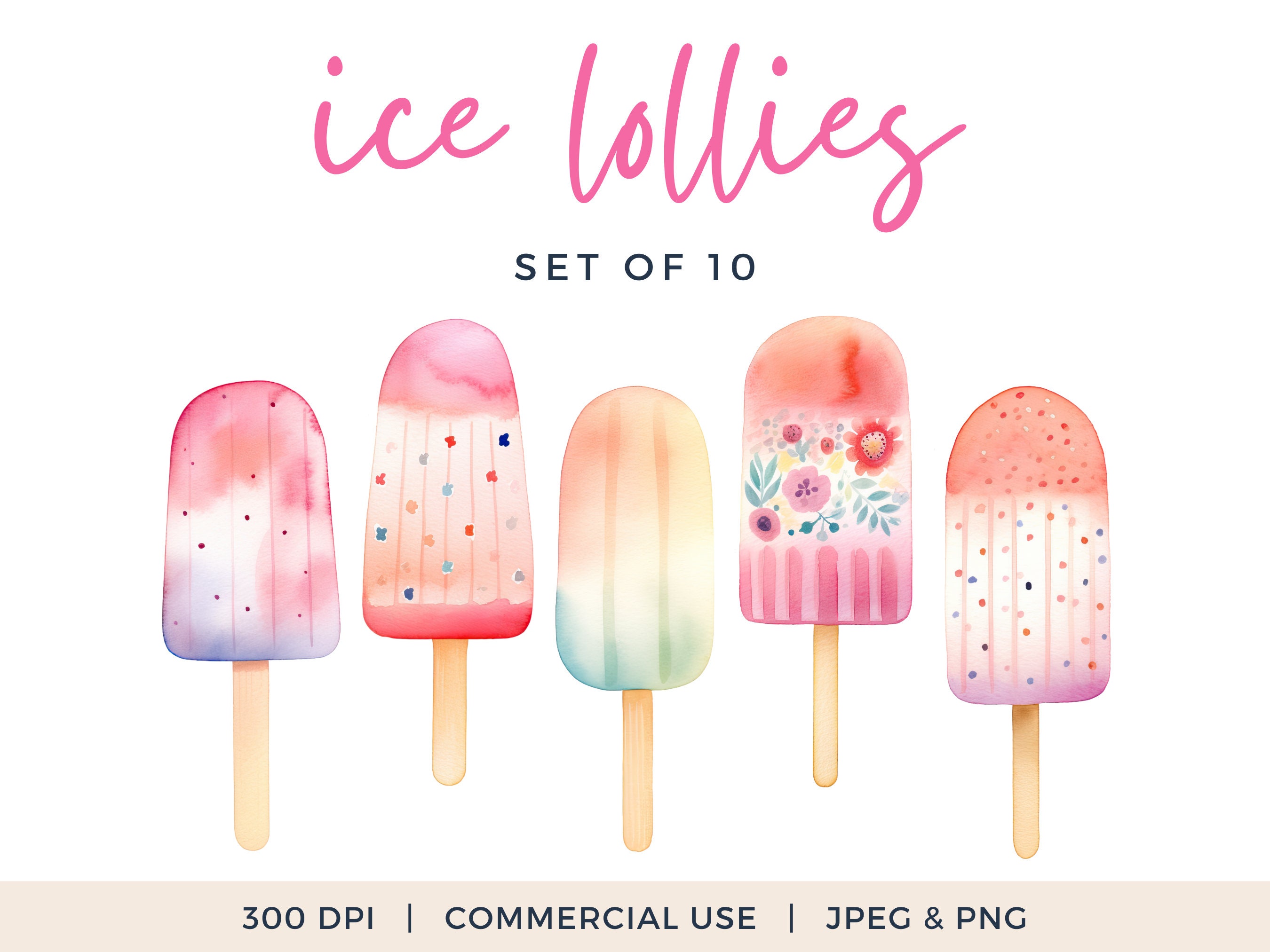 Watercolor Pastel Ice Lolly Clipart Set Summer Treats - Etsy