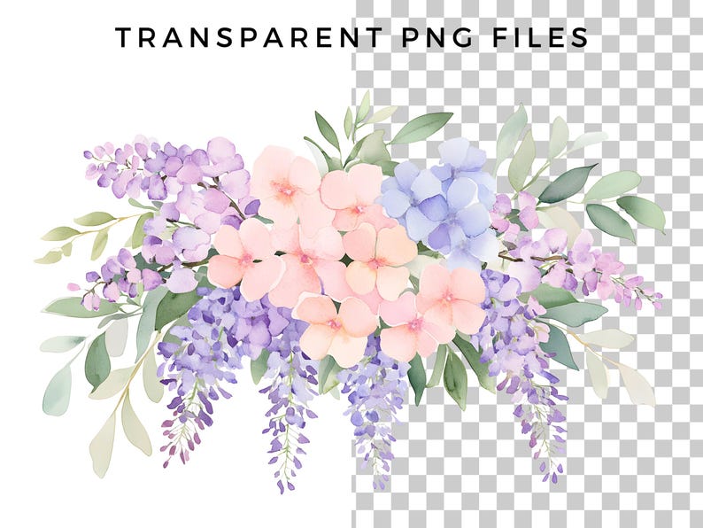 Wisteria Clipart PNG - Watercolour Flowers Clip Art Bundle ...