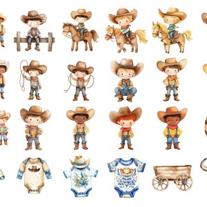 Cowboy Clipart Set - Watercolour Cute Baby Cowboy Clipart Bundle ...