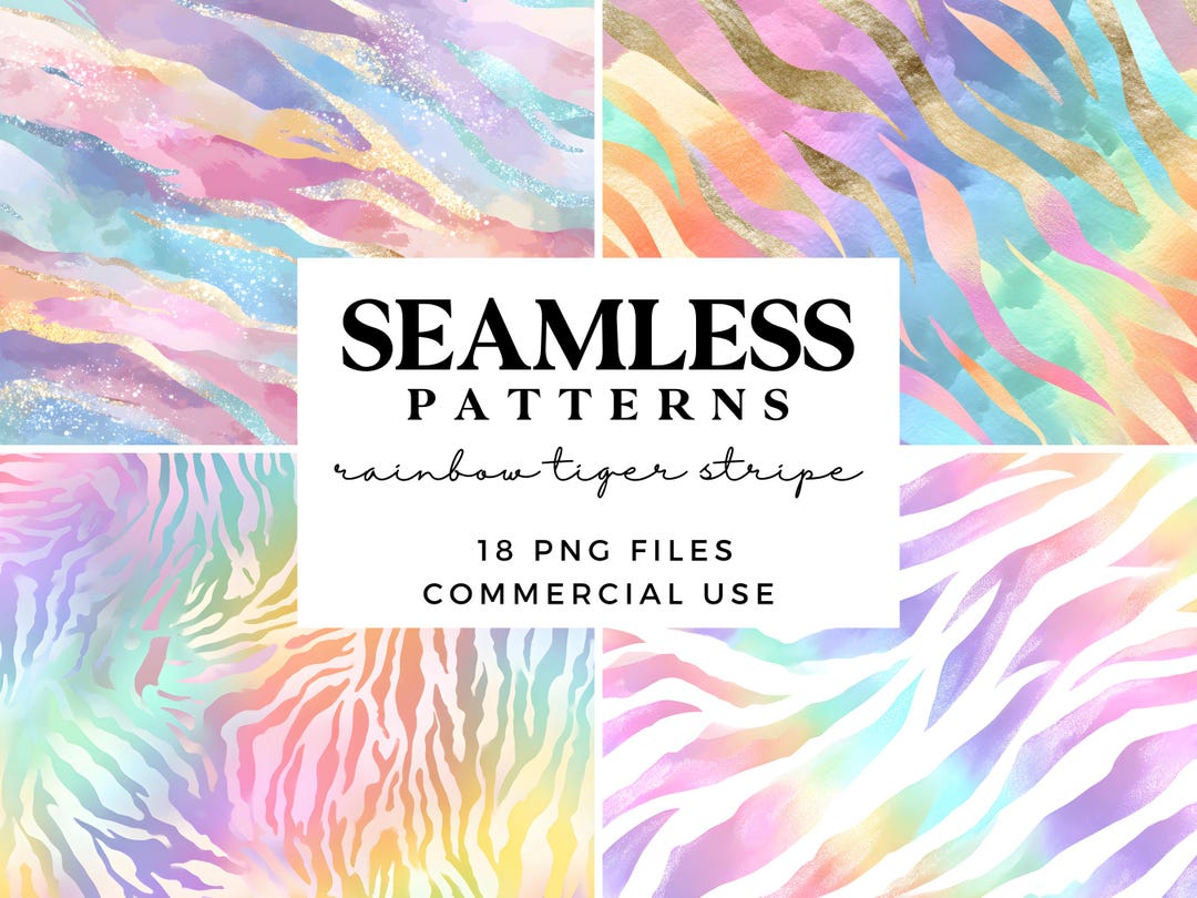 Pastel Rainbow Tiger Print Seamless Patterns - Pretty Animal Print ...