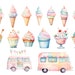 Pastel Watercolor Ice Cream Clipart Set Cones, Sundaes, Vans Sweet ...