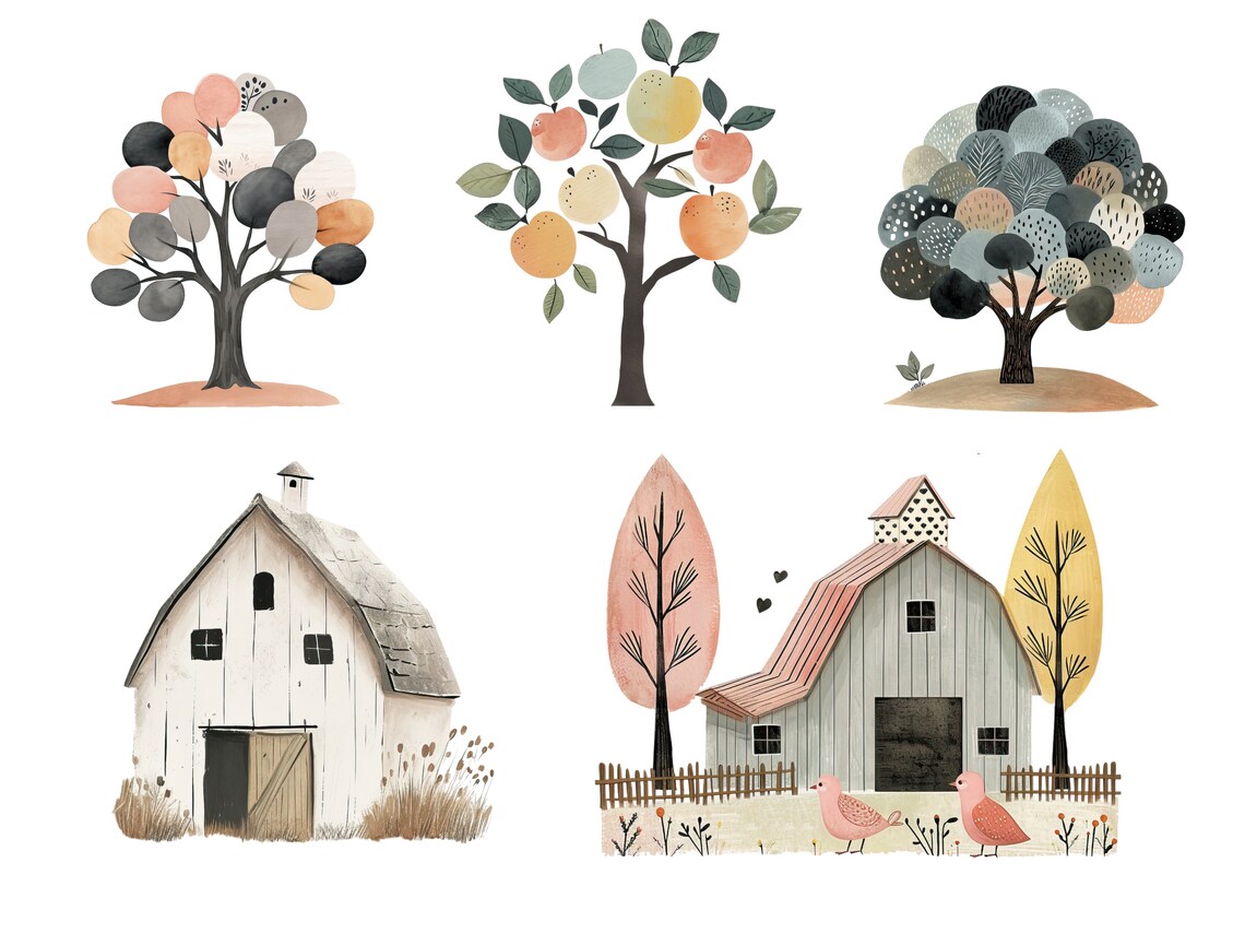 Cute Farm Clipart Set Farm Animals Clip Art Bundle Kids Birthday ...