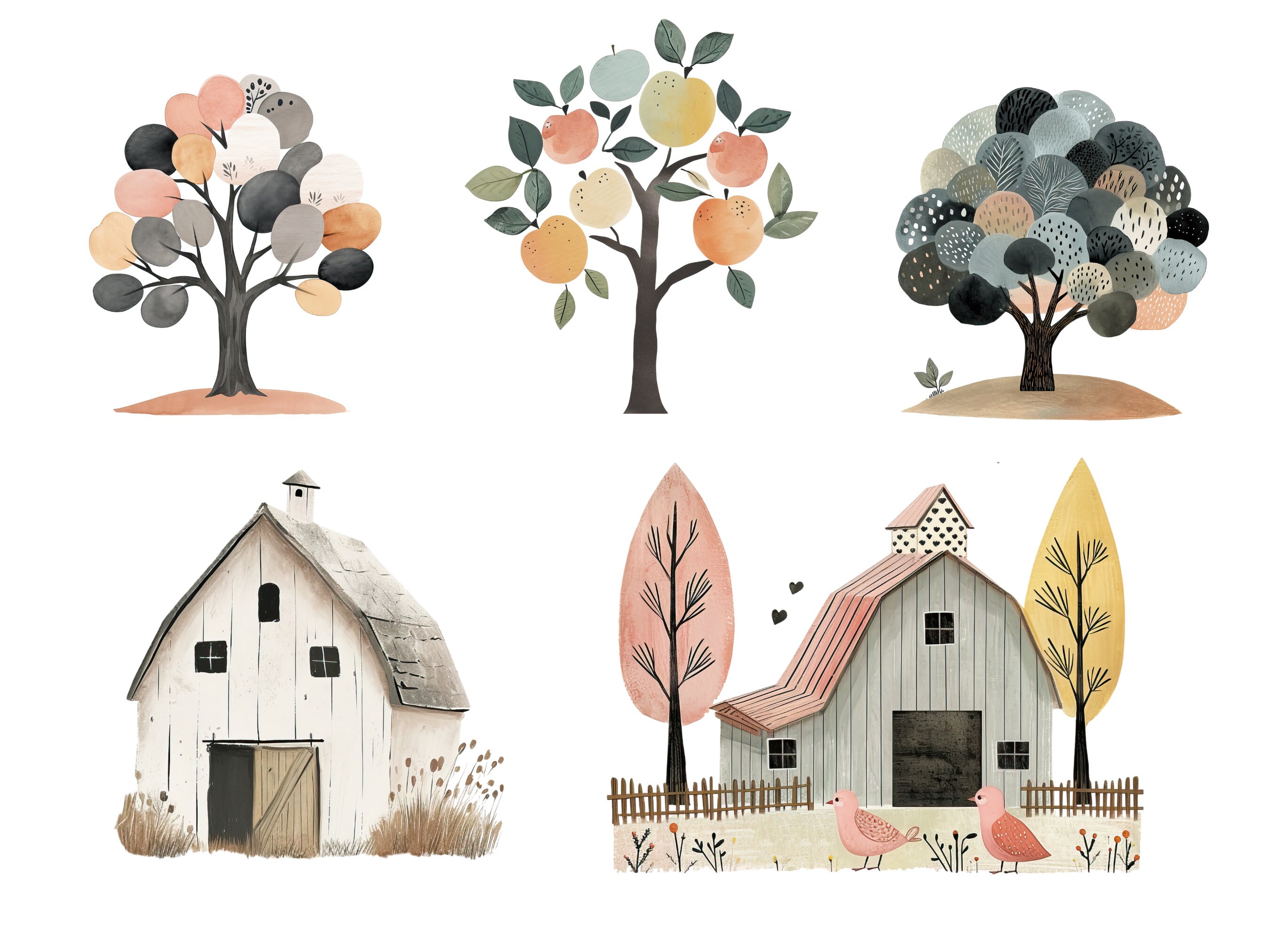 Cute Farm Clipart Set Farm Animals Clip Art Bundle Kids Birthday ...