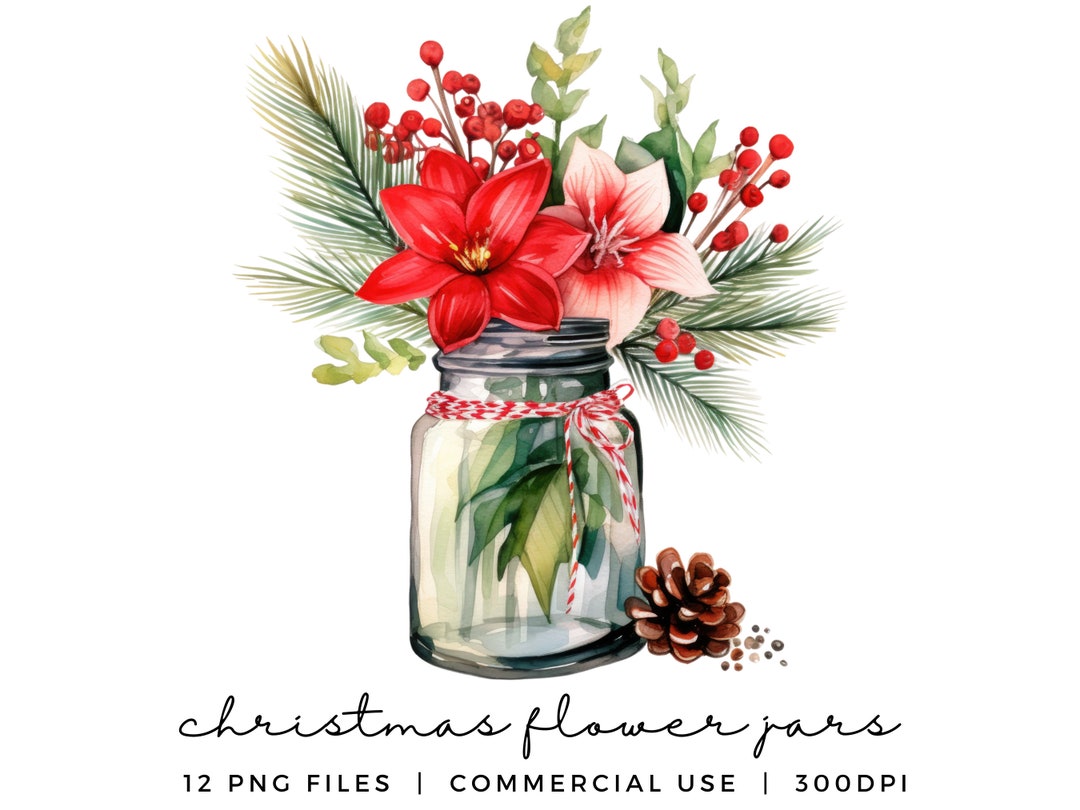 Christmas Flowers Clipart - Flower Jars Clipart - Festive Florals ...